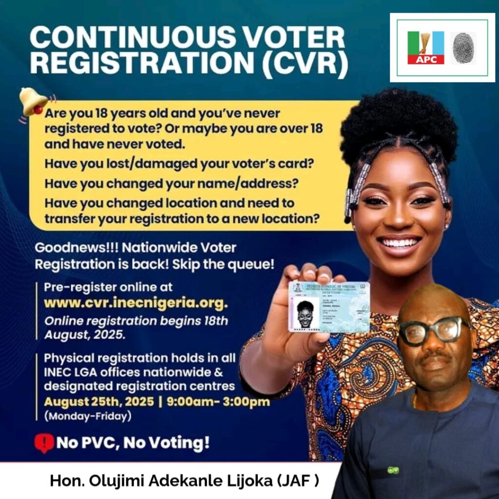 2025 NATIONWIDE CONTINUOUS VOTER REGISTRATION (CVR) BACK! – OLUJIMI ADEKANLE(JAF)